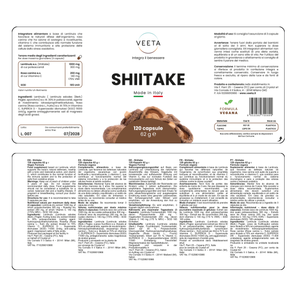 Shiitake: fungo medicinale (120 Capsule - Integratore Vegan)